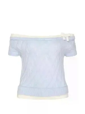 SHUSHU/TONG Off-shoulder Cable-knit Top - Blue