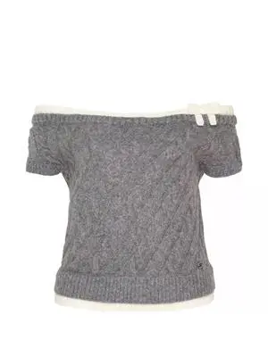 SHUSHU/TONG Cable-knit Bow-detail Top - Grey
