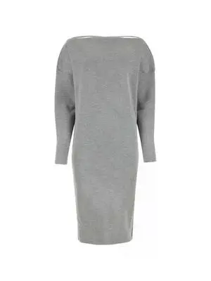 Gucci Open-back Midi Dress With Tie-fastening Long Sleeves - Grey