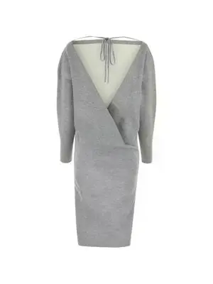 Gucci Open-back Midi Dress With Tie-fastening Long Sleeves - Grey