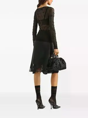 Dolce & Gabbana Silk Satin Skirt With Lace Hem - Black