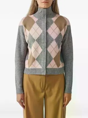 Max Mara Argyle Zip-up Cardigan - Grey