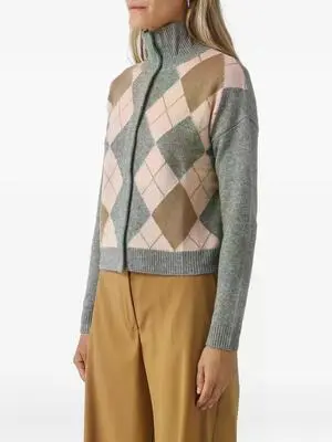 Max Mara Argyle Zip-up Cardigan - Grey