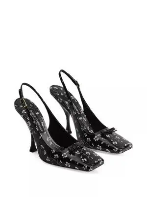 Dolce & Gabbana Floral-print Calfskin Slingback Heeled Pumps
