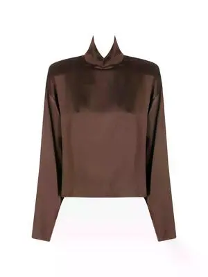 Federica Tosi Satin-finish High-neck Blouse - Brown
