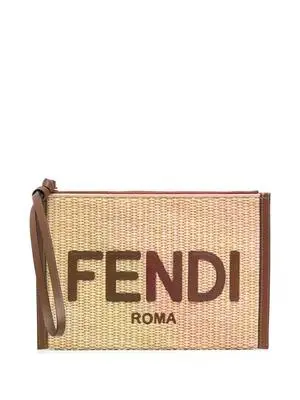 Fendi Raffia Roma Flat Clutch Bag