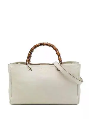 Gucci 2016-2026 Medium Calfskin Bamboo Shopper Satchel - White