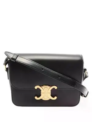 Celine Shiny Calfskin Triomphe Crossbody Bag - Black