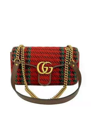Gucci Gg Marmont Houndstooth Tweed Shoulder Bag