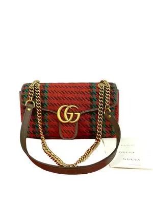 Gucci Gg Marmont Houndstooth Tweed Shoulder Bag
