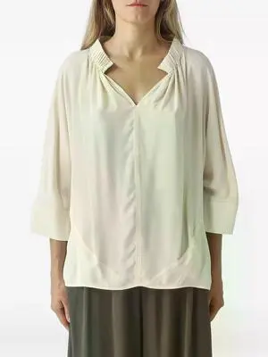 MEIMEIJ Gathered V-neck Blouse - Neutrals