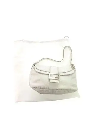 Fendi 2000-2010 Zucchino Metallic Canvas Double Flap Shoulder Bag
