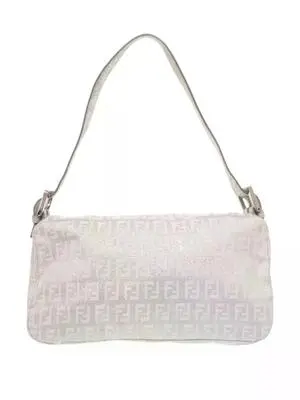 Fendi 2000-2010 Zucchino Metallic Canvas Double Flap Shoulder Bag