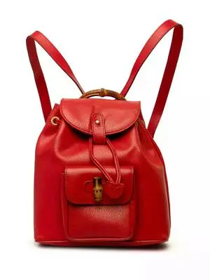 Gucci 20th Century Calfskin Bamboo Drawstring Backpack - Red