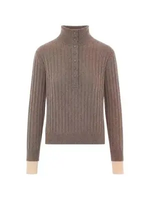 ELEH Ribbed-knit Button-up Sweater