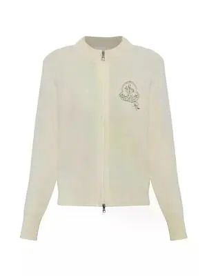 Moncler Logo Embroidered Zip-up Cardigan - Neutrals