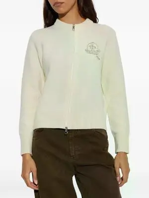 Moncler Logo Embroidered Zip-up Cardigan - Neutrals