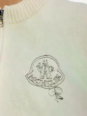 Moncler Logo Embroidered Zip-up Cardigan - Neutrals