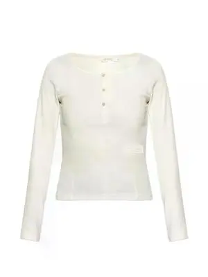 RETHINKIT STUDIOS Ribbed Henley Long-sleeve Top With Logo Patch