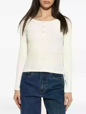 RETHINKIT STUDIOS Ribbed Henley Long-sleeve Top With Logo Patch