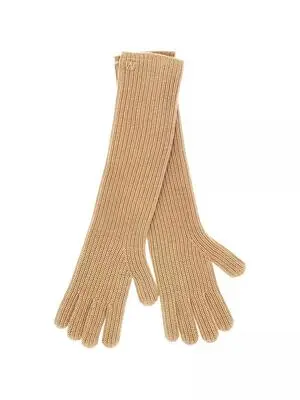 Max Mara Ribbed Knit Long Gloves - Neutrals