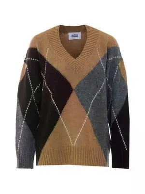 Alpha Studio Argyle V-neck Sweater