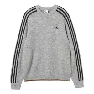 Adidas Three Stripes Fluffy Knit Sweatshirt Asia Sizing - Medium Grey Heather
