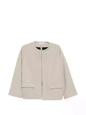 Liviana Conti Beige Herringbone Pattern Collarless Jacket