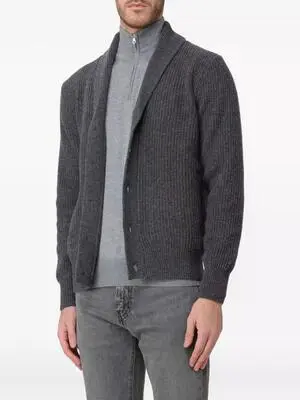 BROOKSFIELD Ribbed-knit Wool Cardigan With Shawl Collar - Grey