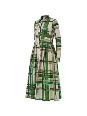 ODEEH Check-print Silk Midi Dress