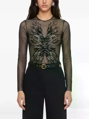 Amen Embellished Sheer Bodysuit - Black