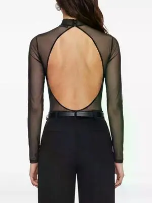 Amen Embellished Sheer Bodysuit - Black