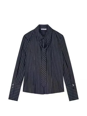 Patrizia Pepe Pinstripe-pattern Tie-detail Shirt - Blue