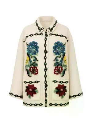 FARM RIO Floral-embroidered Button-up Jacket