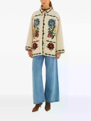 Farm Rio Floral-embroidered Button-up Jacket