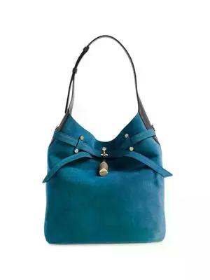Borbonese Medium Premiere Buckle-detail Suede Bucket Bag - Blue