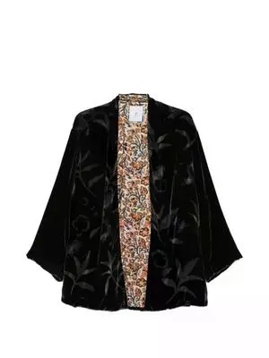 WHYCI Floral-print Velvet Cape - Black