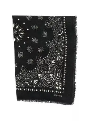 KUJTEN Paisley-pattern Frayed Scarf - Black