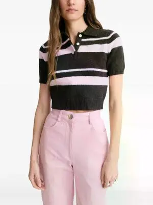 Matthew Bruch Striped Polo-collar Cropped Sweater