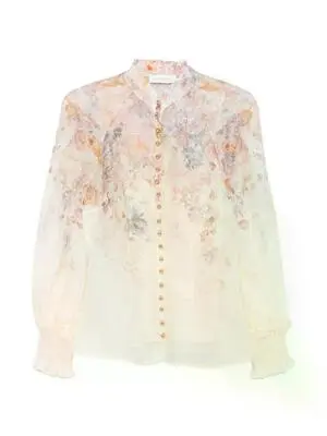 Zimmermann Floral Print Silk-blend High Neck Shirt
