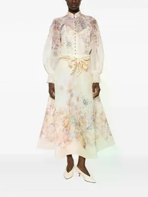 Zimmermann Floral Print Silk-blend High Neck Shirt