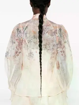Zimmermann Floral Print Silk-blend High Neck Shirt