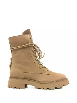 Michael Kors Lace-up Suede Boots With Gold-tone Hardware - Neutrals