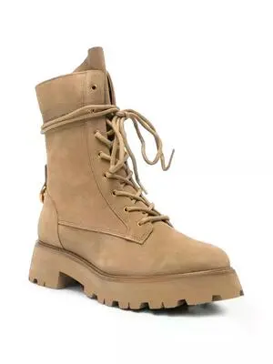 Michael Kors Lace-up Suede Boots With Gold-tone Hardware - Neutrals