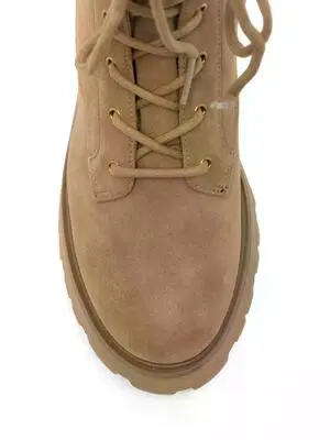 Michael Kors Lace-up Suede Boots With Gold-tone Hardware - Neutrals