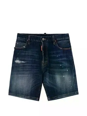 Dsquared2 Distressed Denim Shorts With Paint Splatter