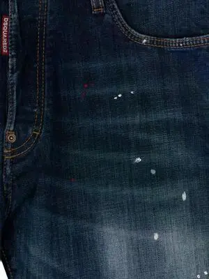 Dsquared2 Distressed Denim Shorts With Paint Splatter
