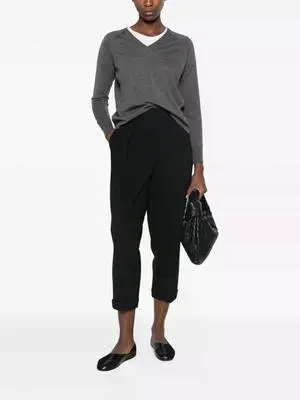 PSOPHIA Pleated Cuffed-hem Cropped Trousers - Black
