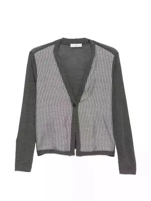 WHYCI Geometric Pattern V-neck Cardigan - Grey