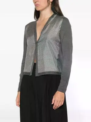 WHYCI Geometric Pattern V-neck Cardigan - Grey